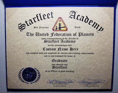 Deluxe Star Trek Starfleet Academy Diploma Signed by Captain Sulu ...