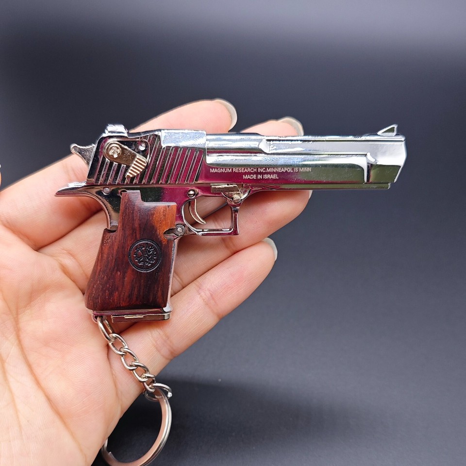Gun Keychain with Wood Handle,Mini Desert Eagle Keychain Metal Pistol ...