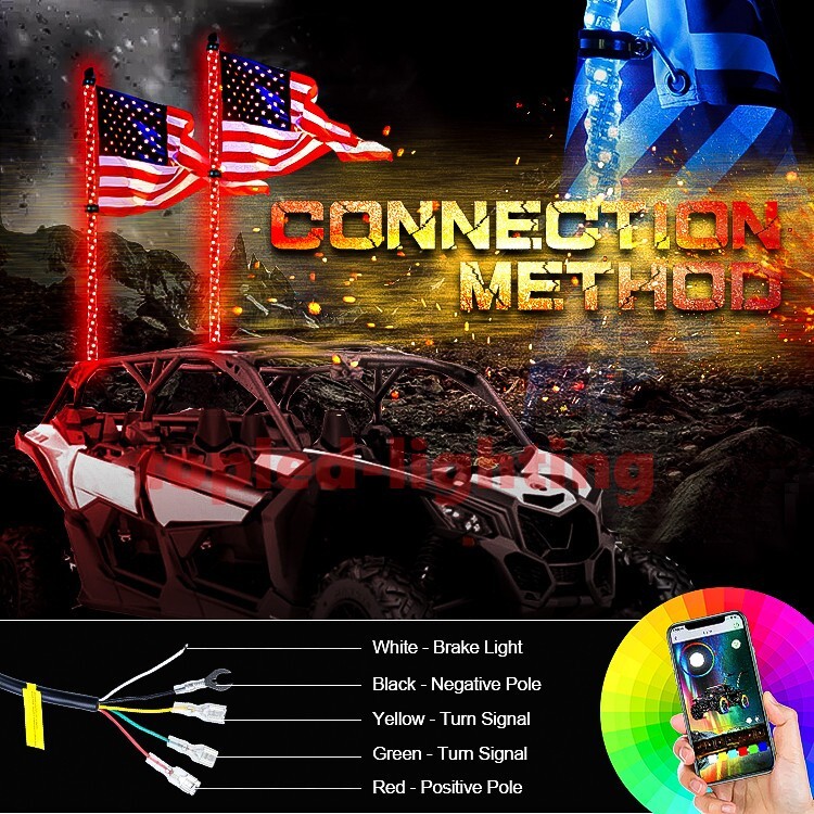 6FT Spiral LED Whip Antenna Flag Pole Light Chasing Color For ATV UTV ...