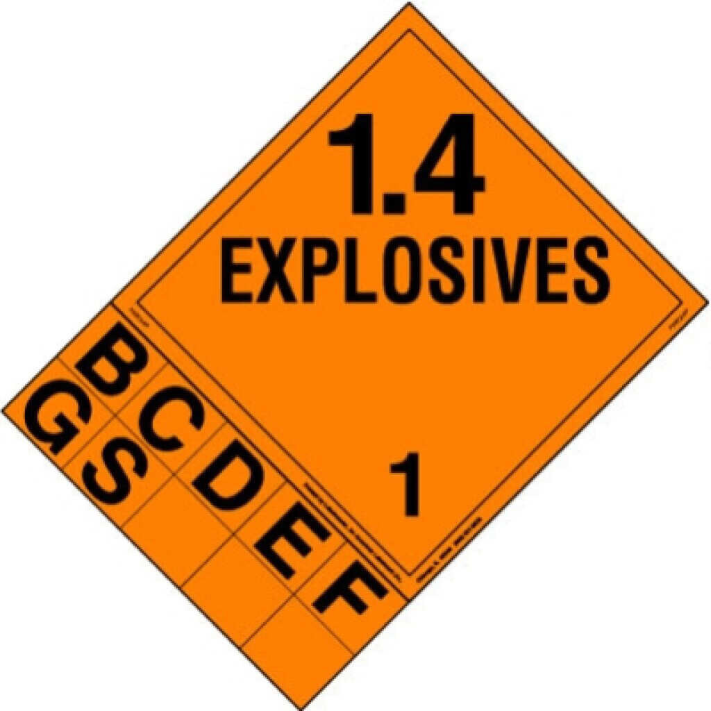 Explosive Class 1.4 Placard w/Tabs, Removable Vinyl, Pack of 25 | eBay