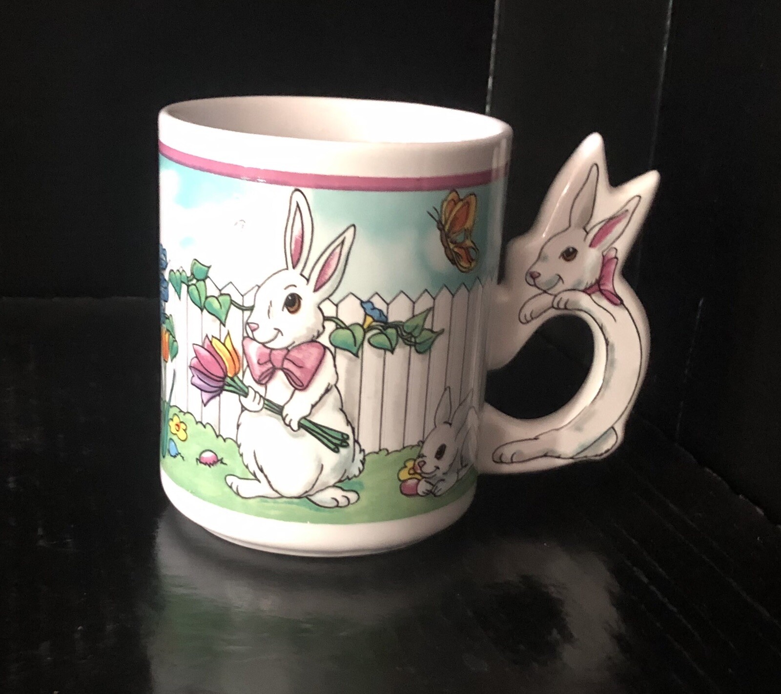 Vintage Bunny Rabbit Coffee Mug Cup Bunny Shaped Handle Easter Spring ...
