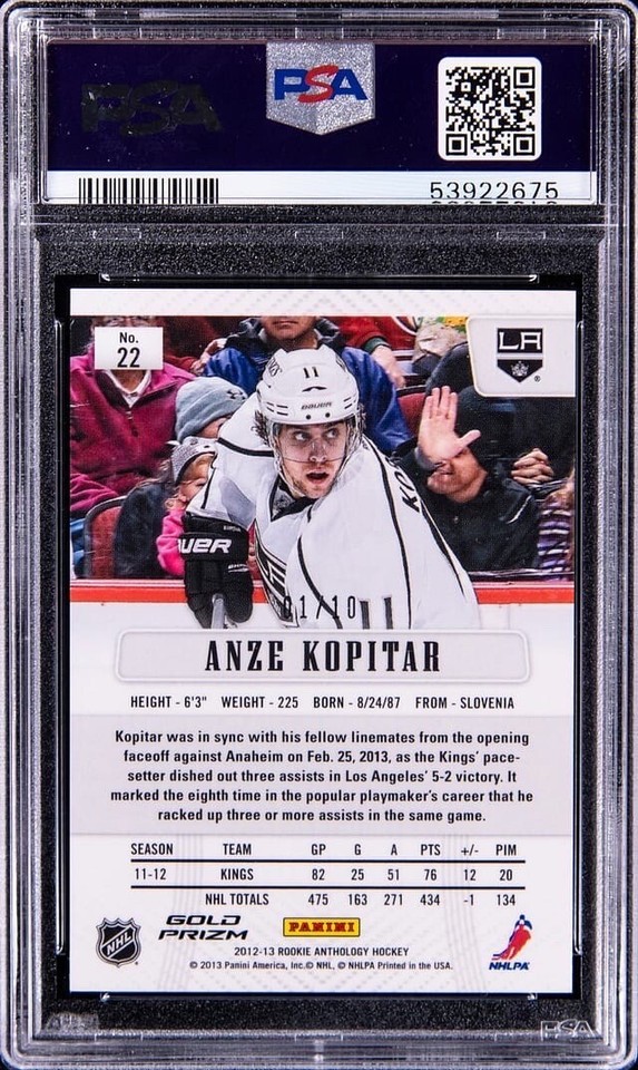 2012 Panini Prizm Anze Kopitar Rookie Anthology Gold Refractor /10 Psa ...