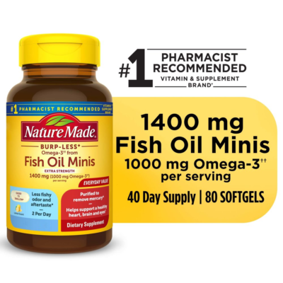 Nature Made Burp-Less Omega-3 from Fish Oil 1400 Mg Minis Softgels, 80 ...