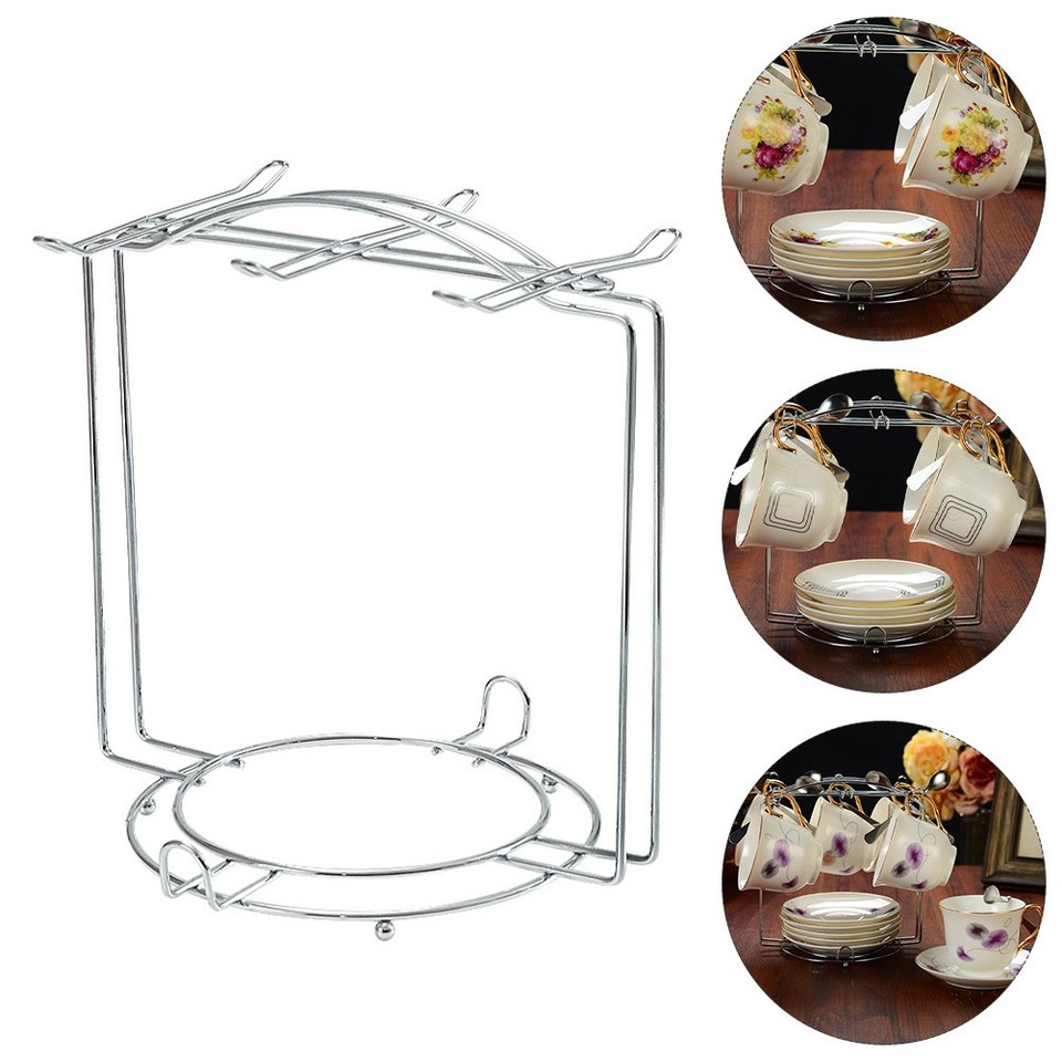 Coffee Cup Display Hanger Rack Tea Cups Saucers Display Stand Organizer ...