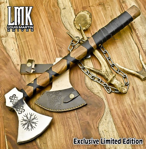 LMK Hand Crafted AUS-10 Steel Felling Axe Knife Walnut Wood Simple Axe ...