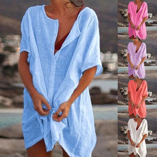Dress Women Solid Color Sundress For Lady Kaftan Ladies Long Shirt ...