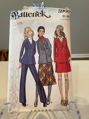 VINTAGE 1970's BUTTERICK #5960 MISSES' SKIRT, JACKET, PANTS SIZE 8 | eBay