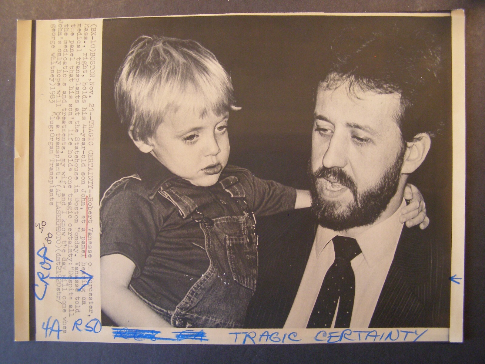 AP Wire Press Photo 1983 Robert Vanasse of MA Holds son John Medical ...