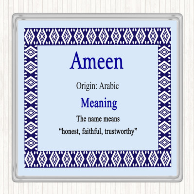 Ameen Name Meaning Drinks Mat Coaster Blue | eBay UK
