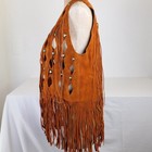 Brown Fringe Open Vest Boho Festival Western Hippie Suede SEE ...