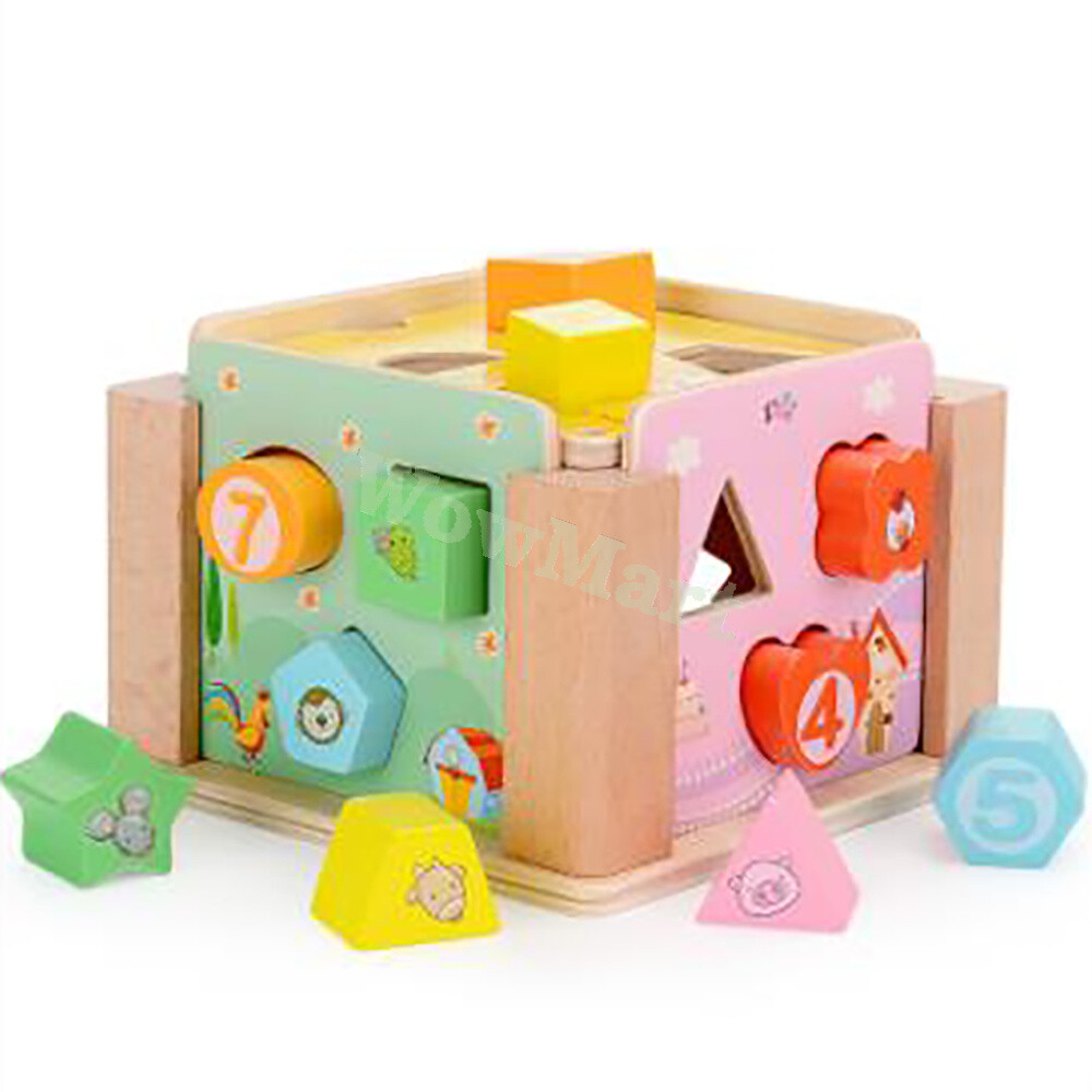 Kid Wooden Educational Toy Shape Color Sort Block Clock Intelligence ...