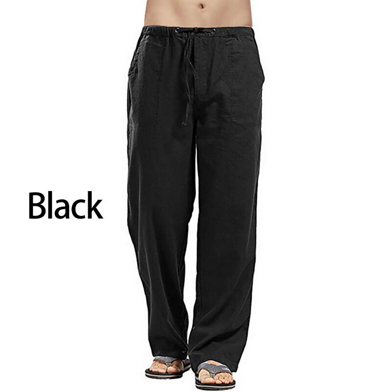 Casual Men's Drawstring Straight Pants Loose Cotton Linen Trousers ...