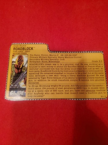 Vintage 1988 GI Joe Roadblock Field Card Only | eBay