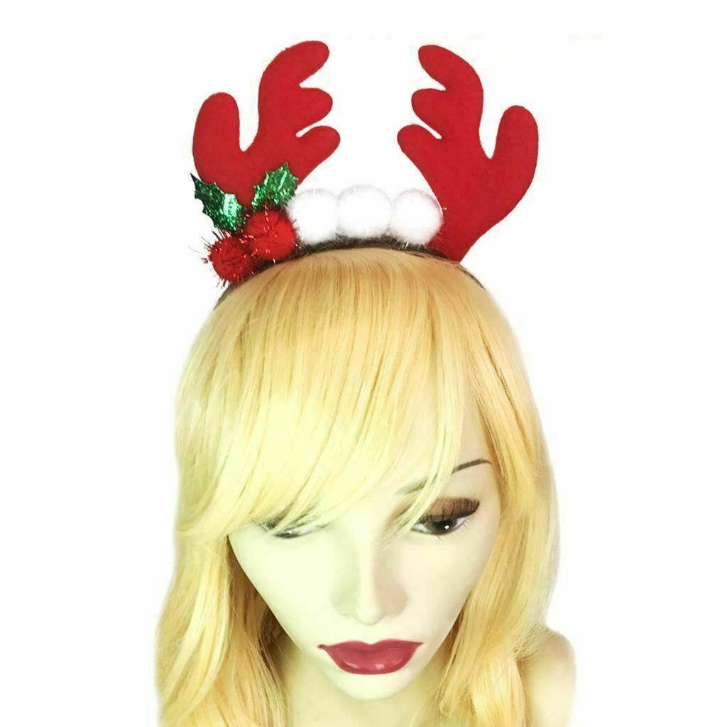 Rudolph Ear Horn Pom Pom Deer Reindeer Christmas Xmas Headband hair ...