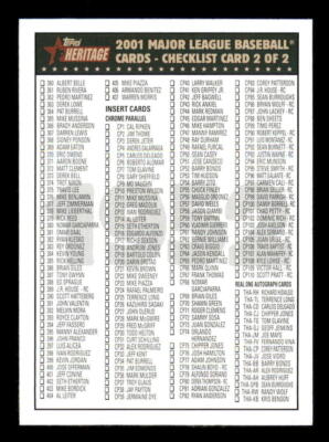 2001 Topps Heritage Baseball CL Checklist #2 of 2: (Cards #360-407 ...