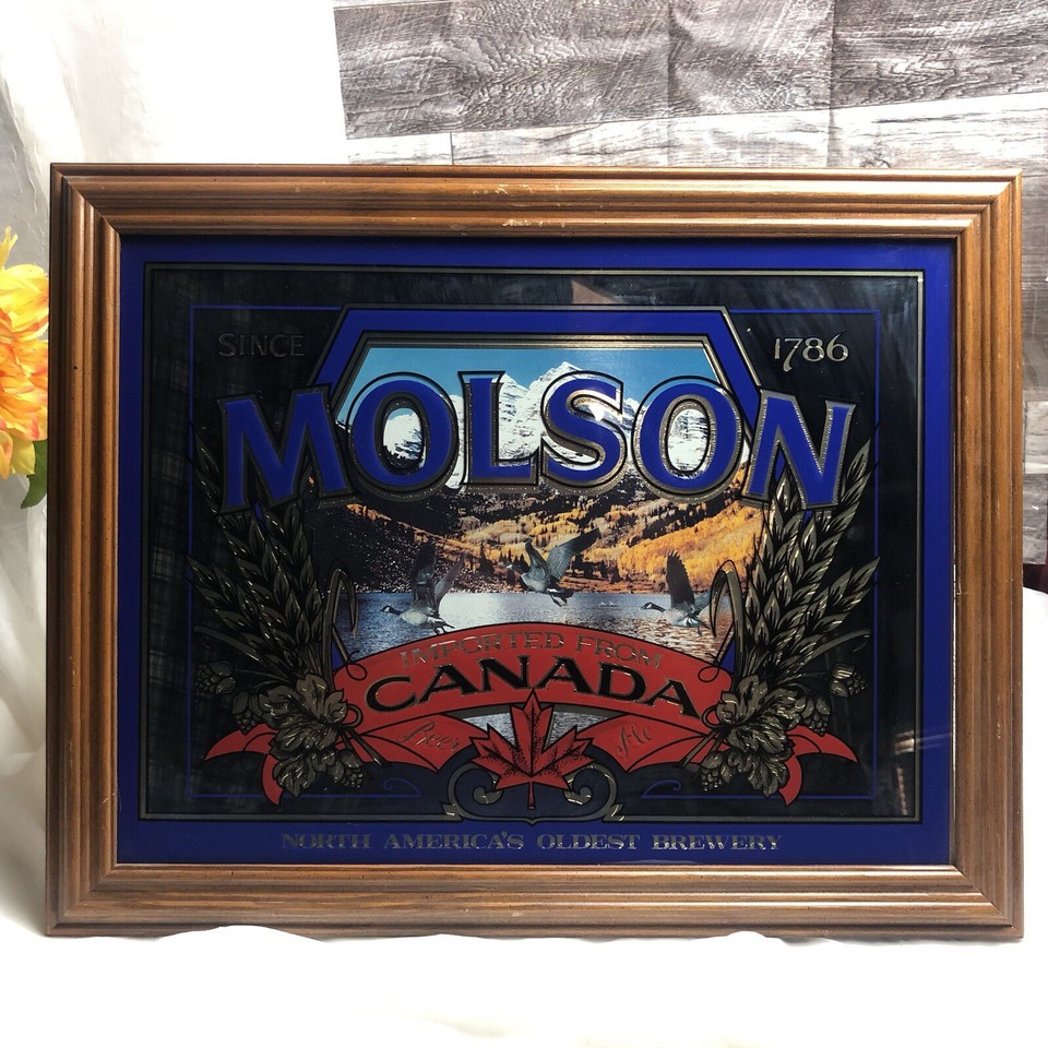 Molson Beer Ale Imported From Canada Mirrored Bar Sign w/ Frame 15.5” x ...