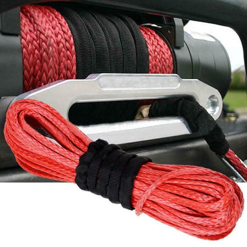 Red 1/4" x50' 10000LBS Synthetic Winch Rope Line Recovery Cable For ATV ...
