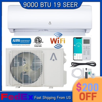 9000 BTU Ductless Mini Split Air Conditioner Heat Pump 19 SEER Inverter ...