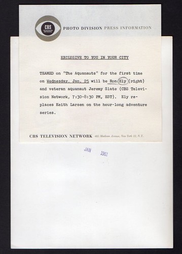 Jeremy Slate & Ron Ely THE AQUANAUTS 1961 Vintage Orig TV Photo ...
