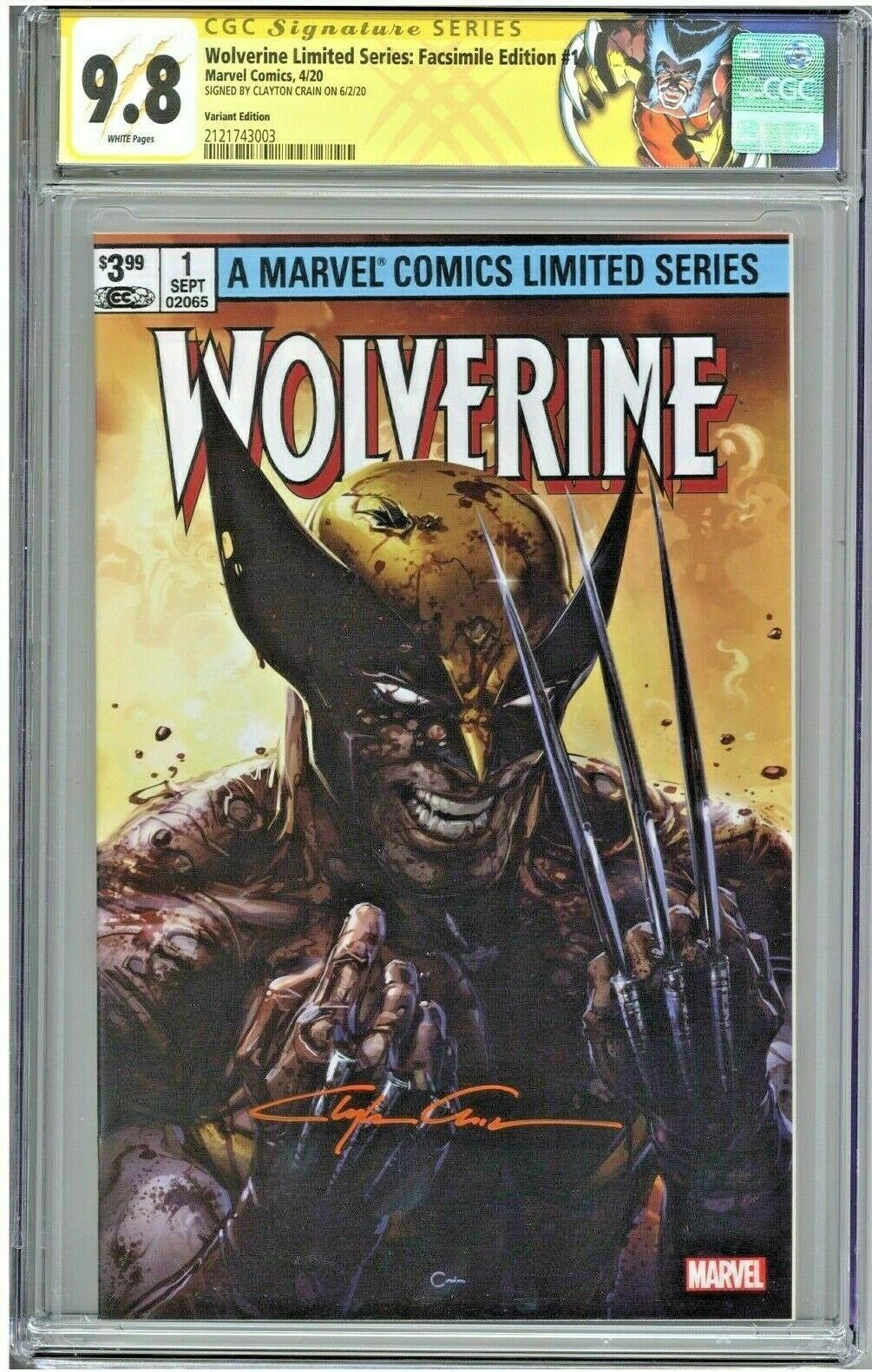 Wolverine Limited Series Facsimile #1 CGC 9.8 SS Clayton Crain Custom ...