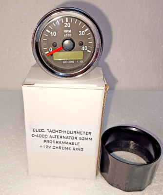 Tachometer/Hourmeter 0-4000 RPM Alternator Signal Gauge Black chrome ...