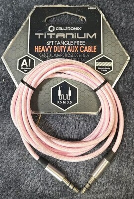 Lot of 2 - Pink Celltronix Titanium 6ft Tangle Free HD AUX Cable, 3.5mm ...