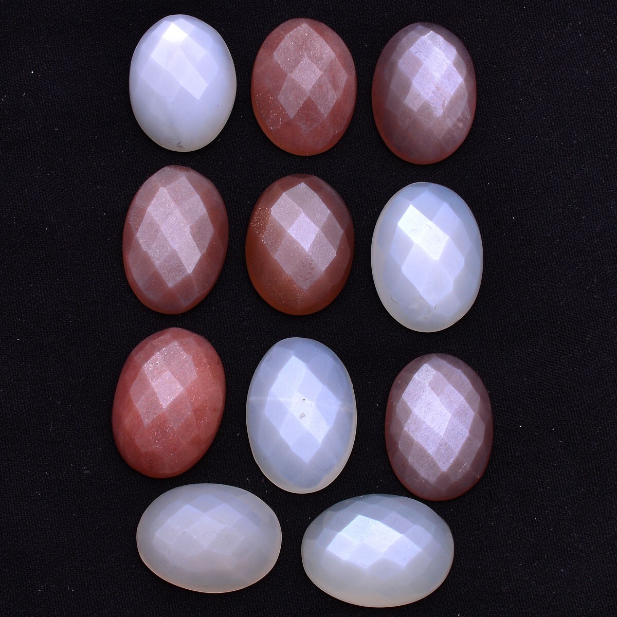 11 Pcs Natural Moonstone Multi Color Glossy 19mm-21mm Oval Checker Cut ...