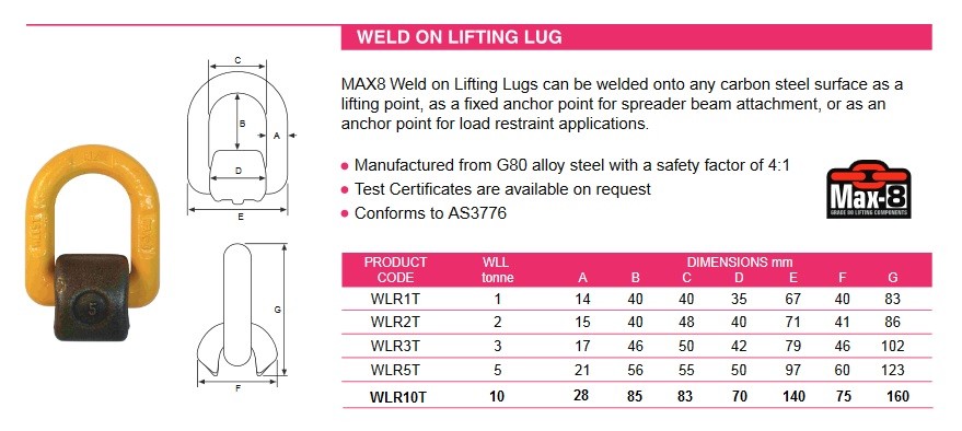 10 x 5T WLL Weld on Lifting Lug Truck Ute Lashing Point 4x4 Tie Down ...