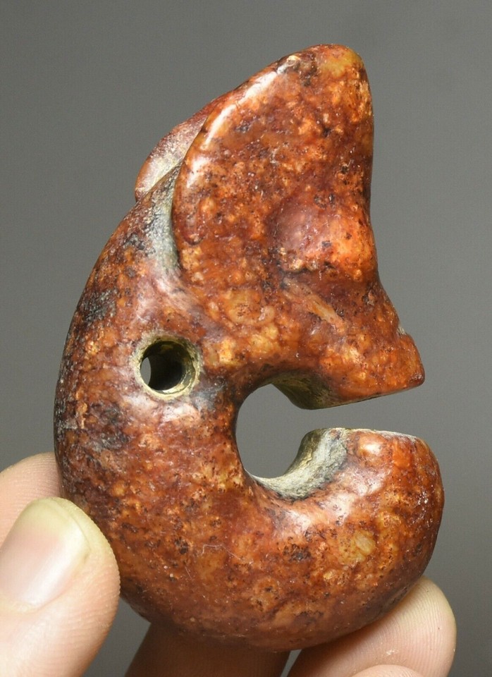 6CM China Hongshan Culture Old Jade Carve Pig Dragon Hook Gou Amulet ...