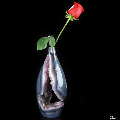 10.4" Agate Amethyst Geode Hand Carved Crystal Vase Sculpture, Crystal ...