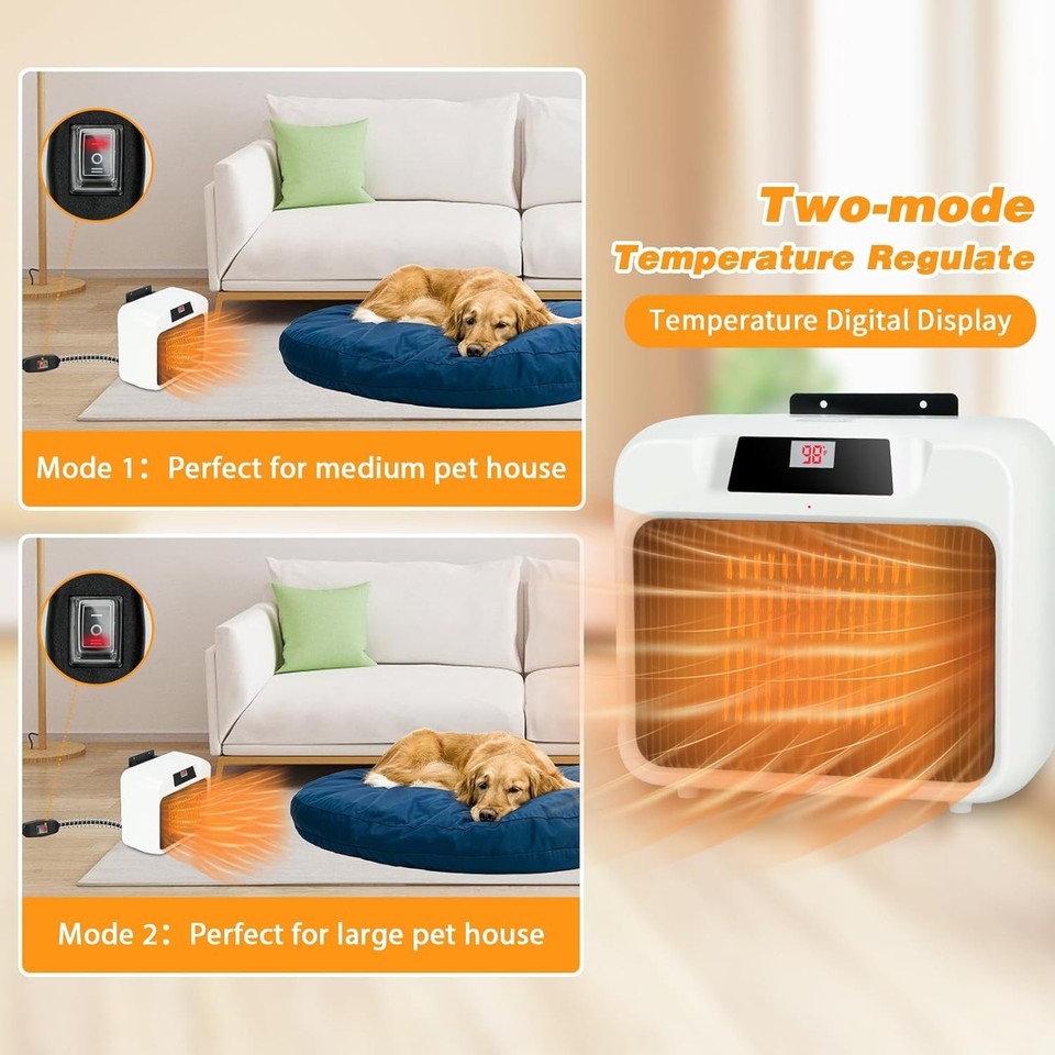 Large Dog House Heater with Thermostat 300/600W Outdoor Pet House ...