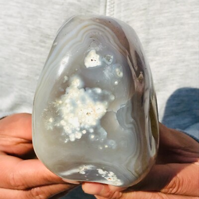 907g Natural Orca Agate Quartz Crystal Geode Ornaments Display Specimen ...