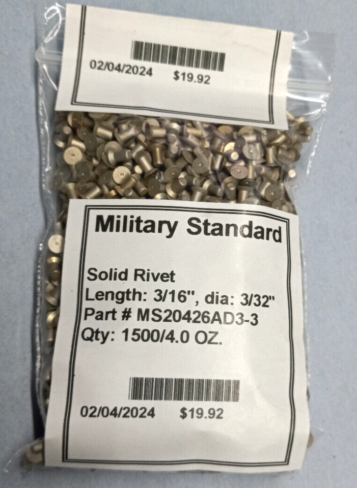 Military Standard P/N MS20426AD3-3 Length: 3/16", dia: 3/32" S (1500/4 ...