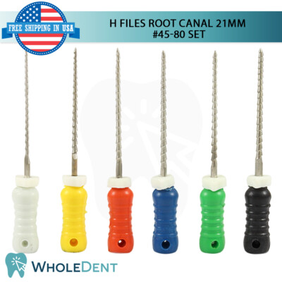 H Files Ro0t Canal 21mm Hand Endo Dental Hedstrom 6pcs Pack Reamers #45 ...