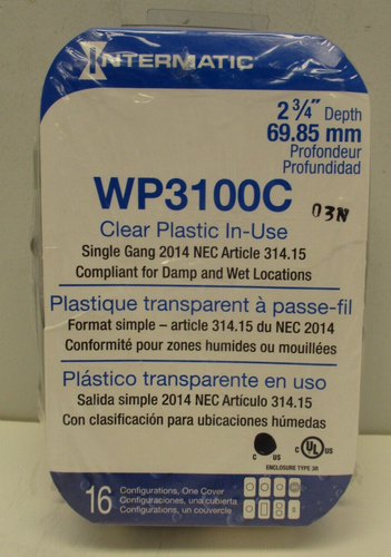 INTERMATIC WEATHERPROOF RECEPTACLE COVER NO: WP3100C 2-3/4" DEPTH (LOTS ...