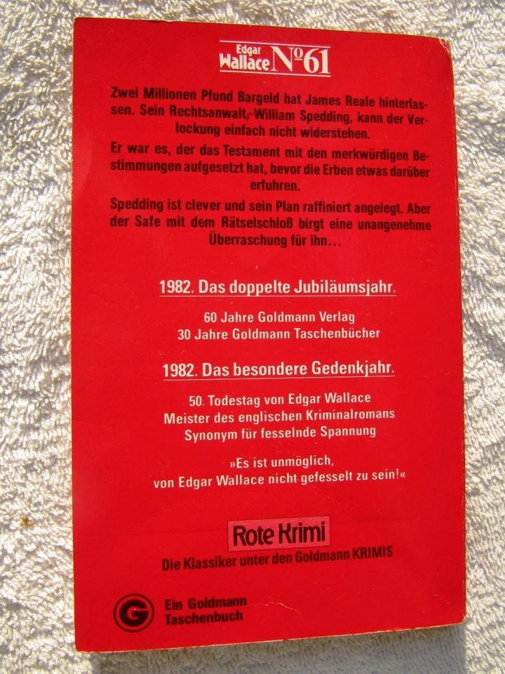GERMAN KRIMI British EDGAR WALLACE Der Safe mit dem Rätselschloss ANGEL ...