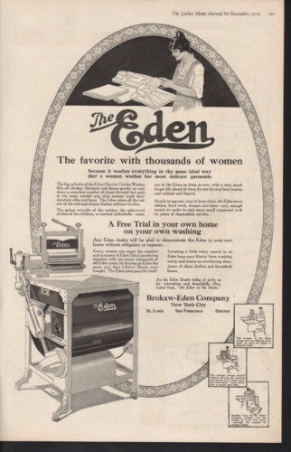 1919 BROKAW EDEN CLOTHES WRINGER WASHING MACHINE HOME DECOR LAUNDRY AD ...