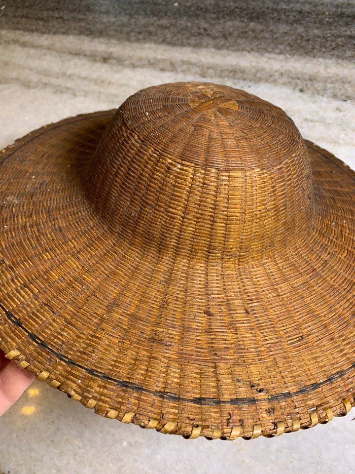 Antique Vintage Mid Century FINE Rattan Woven Bamboo Asian Chinese Sun ...