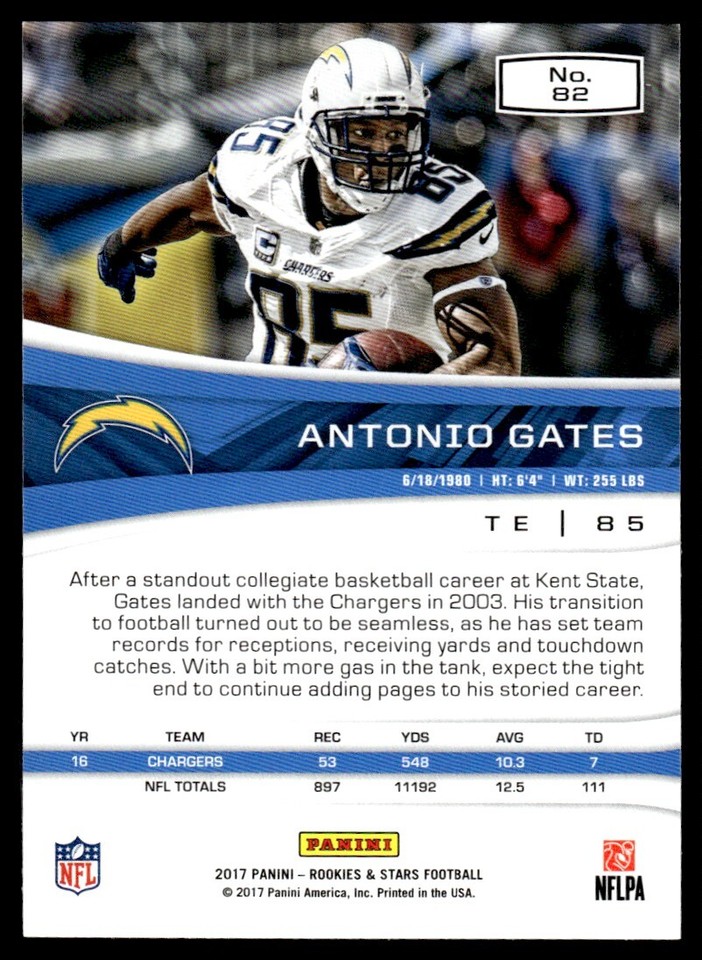 2017 Panini Rookies & Stars Antonio Gates Los Angeles Chargers #82 | eBay