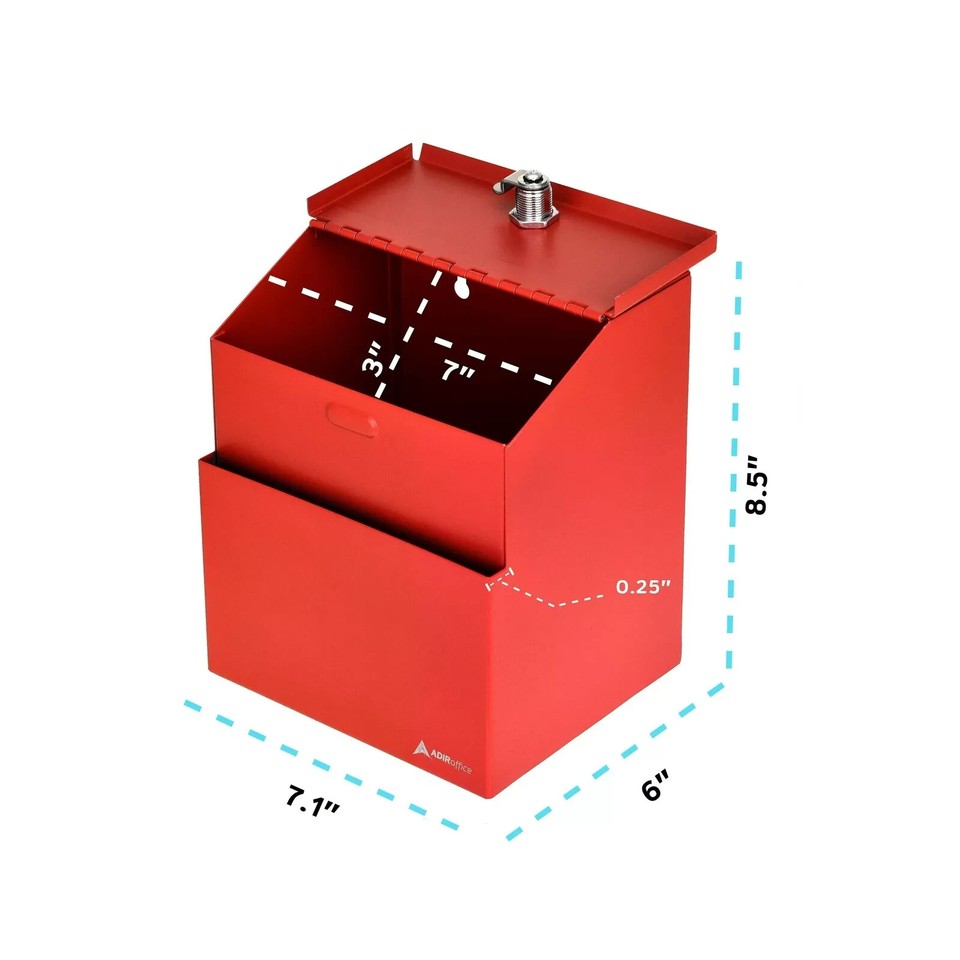 AdirOffice Steel Suggestion Donation Drop Box Red Wall Mounted Secure ...