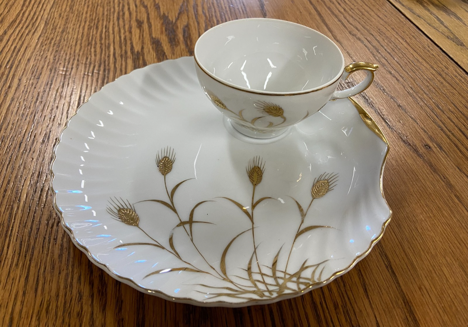 Vintage Gold & Silver Wheat Pattern Fine China Tea or Snack Set 18 pc ...