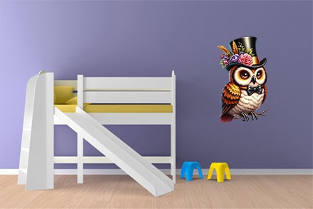 Colourful New Year Owl Bird Wall Art Bedroom Nursery Vinyl Sticker ...