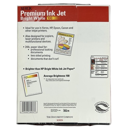 Xerox Premium Ink Jet Inkjet Copier Paper 24LB 100 brightness 500 ...