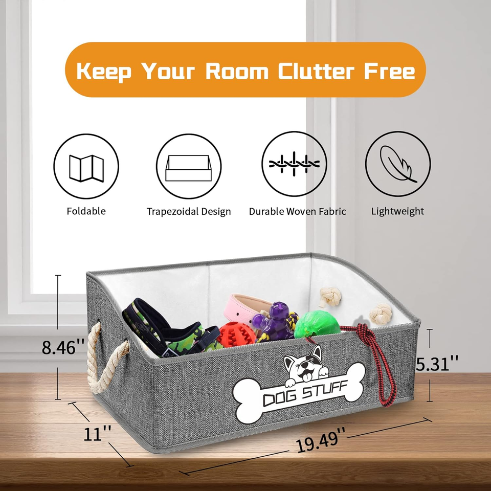 Dog Toy Box, Large Dog Toys Storage with Handle, Fabric Trapezoid Dog ...