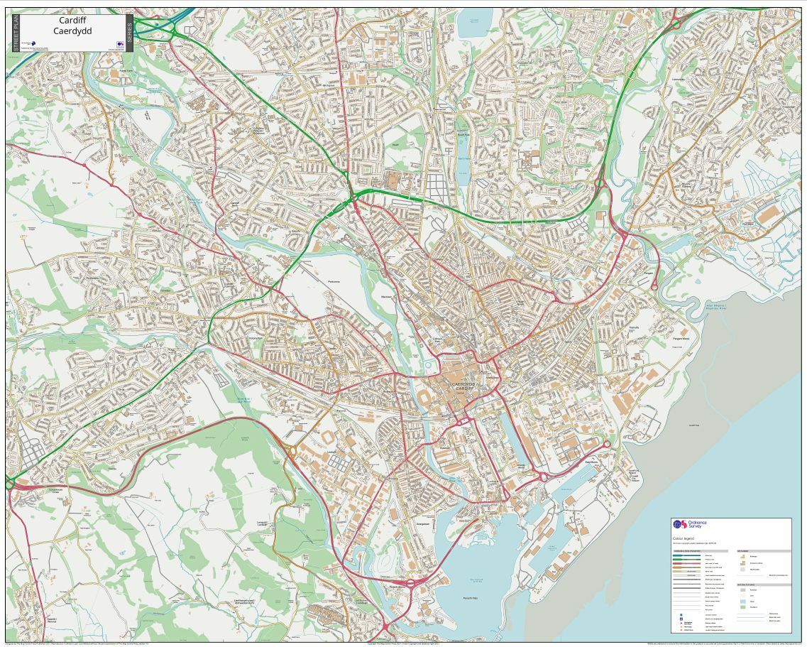 WALL MAP OF CARDIFF - CARDIFF STREET MAP - Street Map Series LAMINATED ...