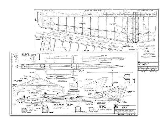 AR-1 74" Wingspan Slope Soarer Radio Control RC Airplane Printed Plans ...
