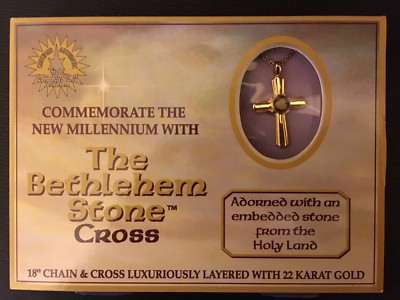 THE Bethlehem Stone Holy Cross 18" Chain Necklace & Cross 22K Gold ...
