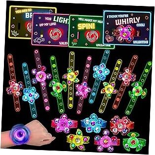 24PCS LED Light Up Valentine Day Cards for Kids School Fidget Spinner ...