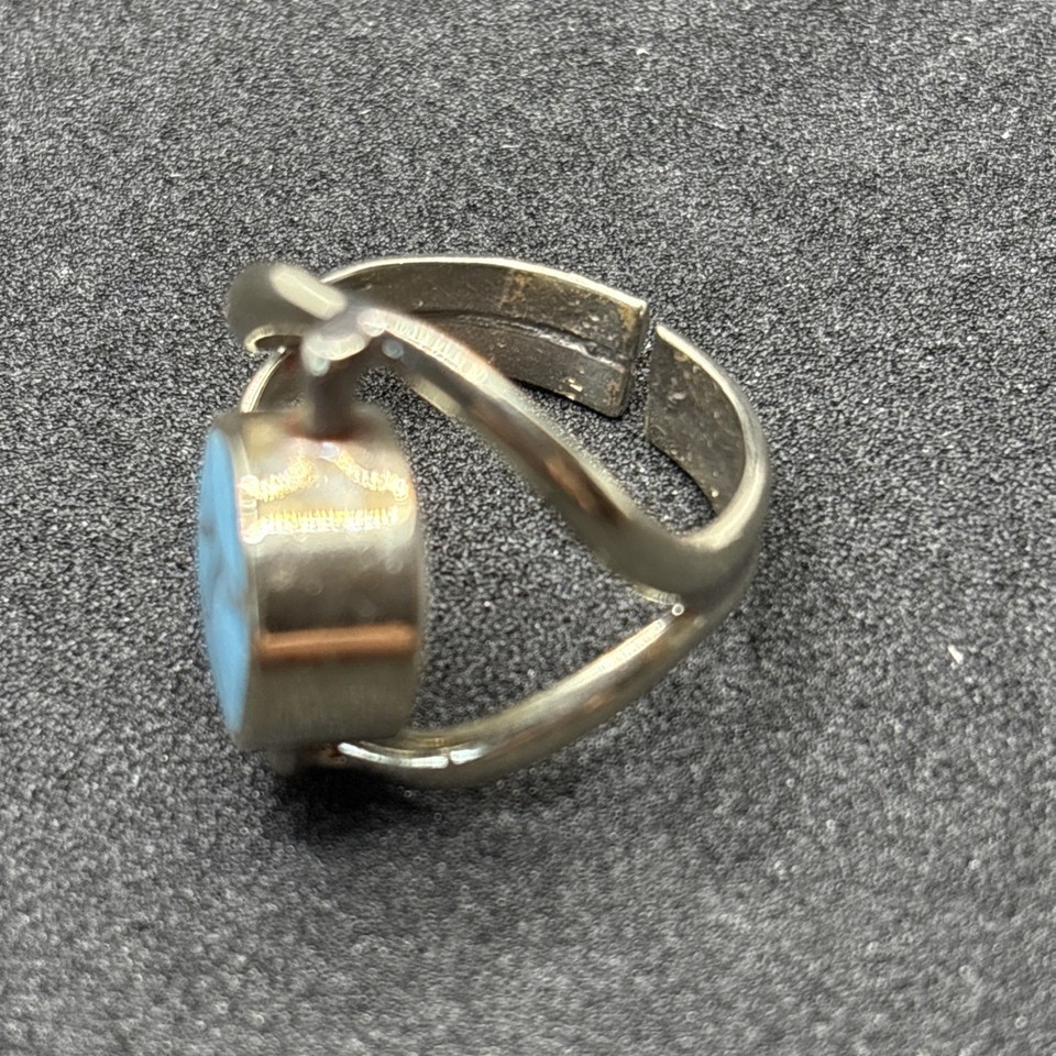 Sterling Silver 925 Flip Ring Mother Of Pearl Turquoise Adjustable Size ...