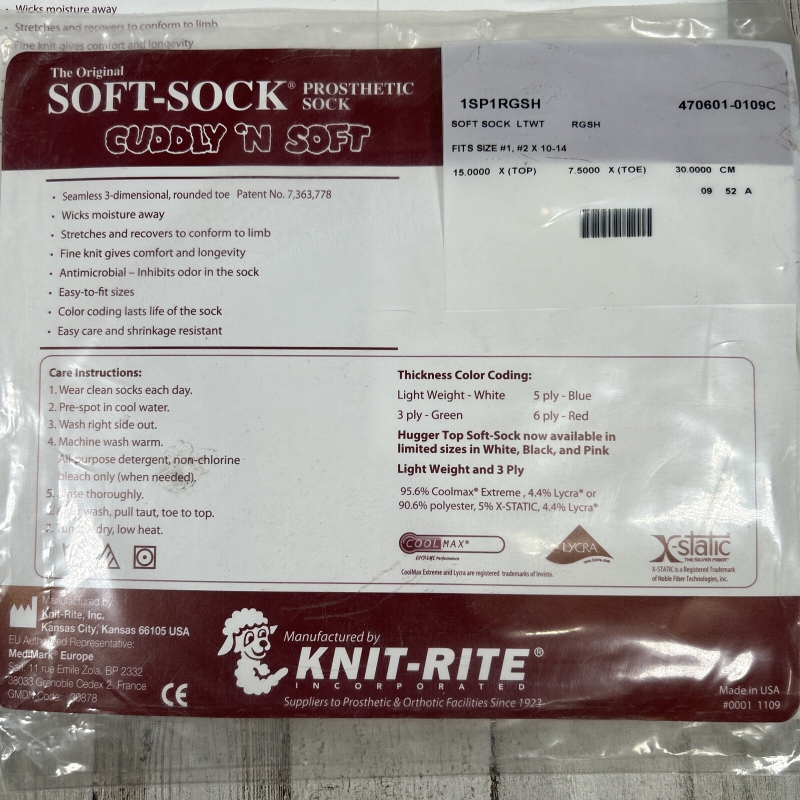 Soft-Sock Prosthetic Sock FITS #1 #2 -14 Knit-Rite 1SP1RGSH l for sale ...
